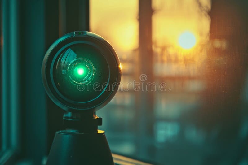 Green LED on Camera Reflects Sunlight through Window Stock Image ...