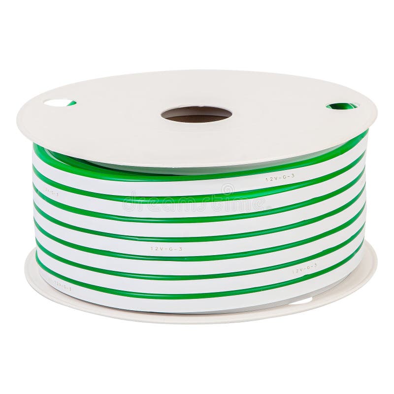 Green LED Neon Light Strip on Reel Isolated on White Background Stock ...