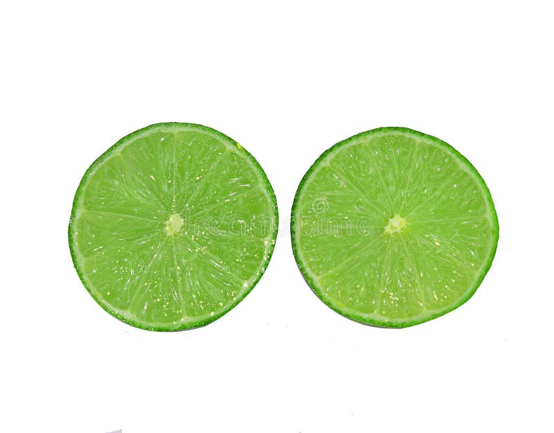 Green Lemon Slice of Fresh on White Background Stock Image - Image of ...