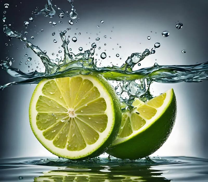 Green Lemon in Water Splash, Ai Generated. Stock Illustration ...