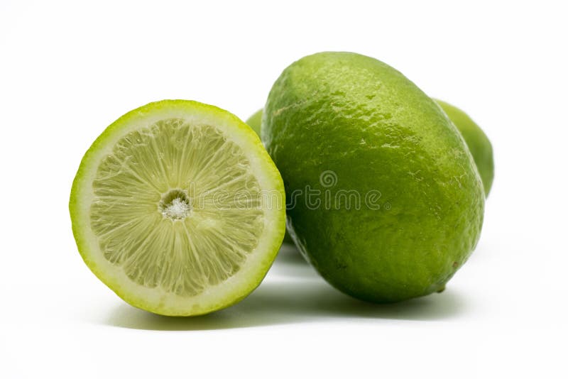 Green Lemons Slices Isolated on White Background Stock Image - Image of ...
