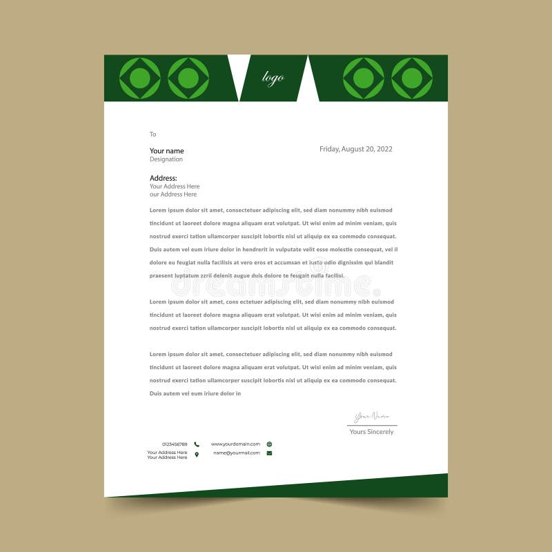 Green Letterhead Pad Template Design Stock Vector - Illustration of ...