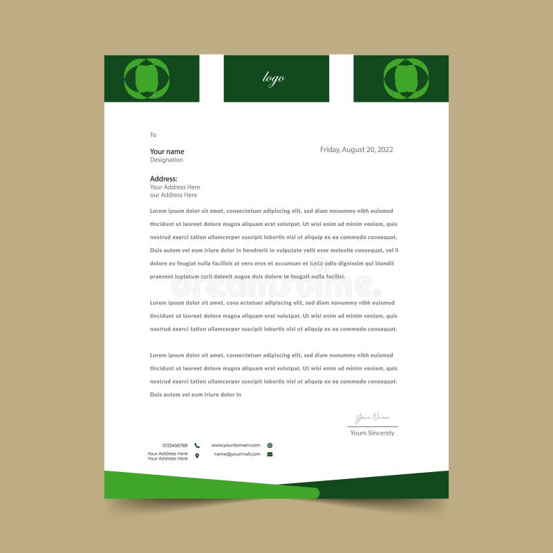 Green Letterhead Pad Template Design Stock Vector - Illustration of ...