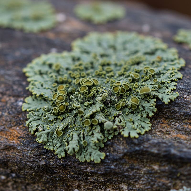 Green Lichen with a Leafy Texture Covers a Stone Surface. Tiny ...