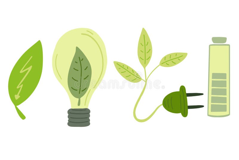 Green Life Elements with Lamp Leaves and Charges Stock Vector ...