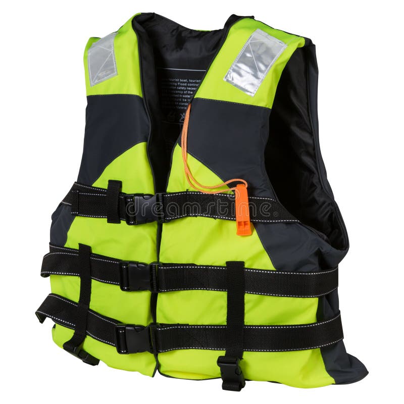 Green Life Jacket with a Whistle, on a White Background, Deployed Half ...