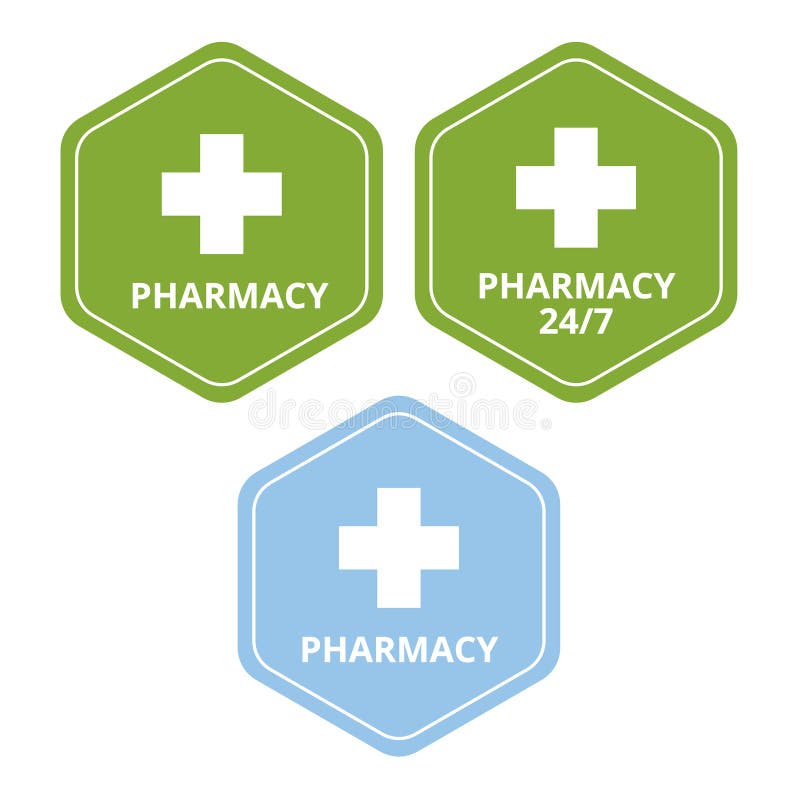 Green and Light Blue Pharmacy Signs with a White Cross on a White ...