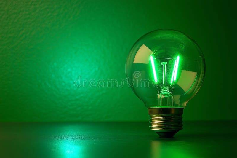 Green Light Bulb on a Green Background a Single Light Bulb with Green ...