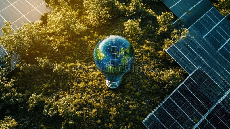 A Green Light Bulb with the Earth Inside Stock Illustration ...