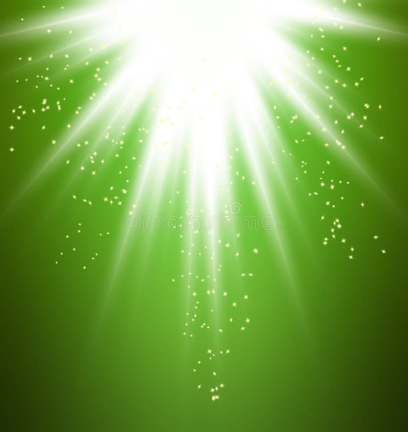 Glitter Stars on Green Light Burst Stock Illustration - Illustration of ...