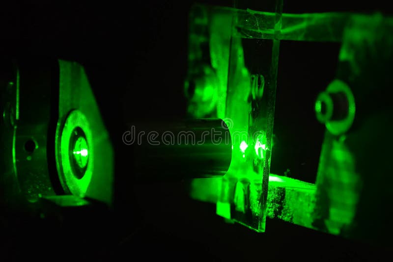 Green Light in the Laboratory. Green Laser in Dark Stock Image - Image ...