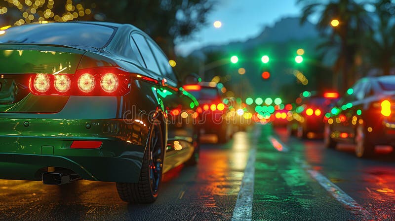 Green Light Traffic Under the Twilight Sky. AI Generated. Stock ...