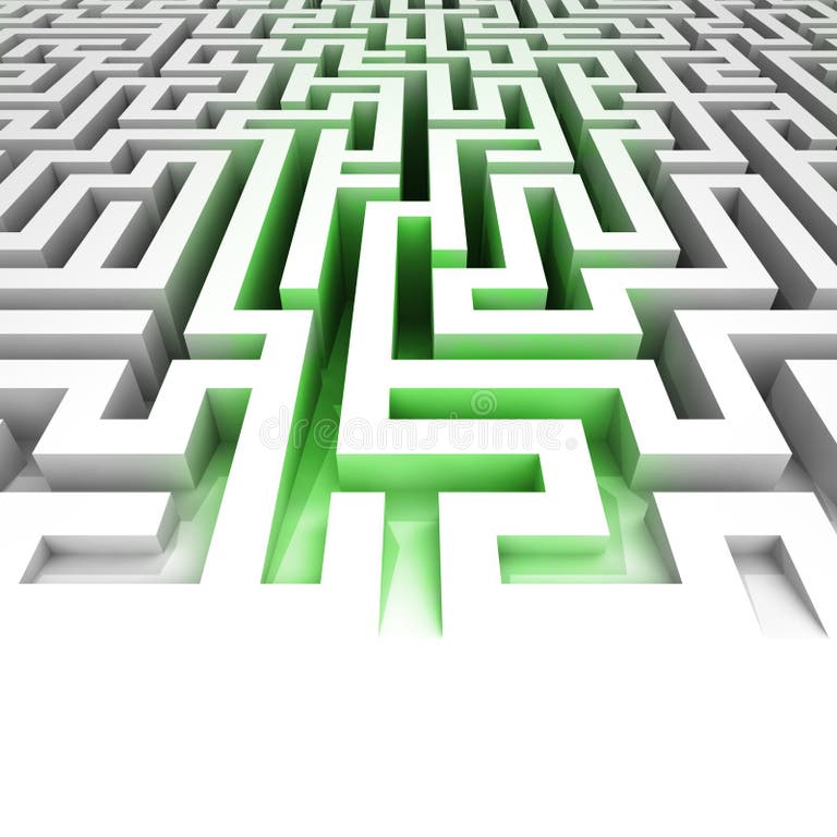 Green Lighted Entrance Inside Maze Stock Illustration - Illustration of ...