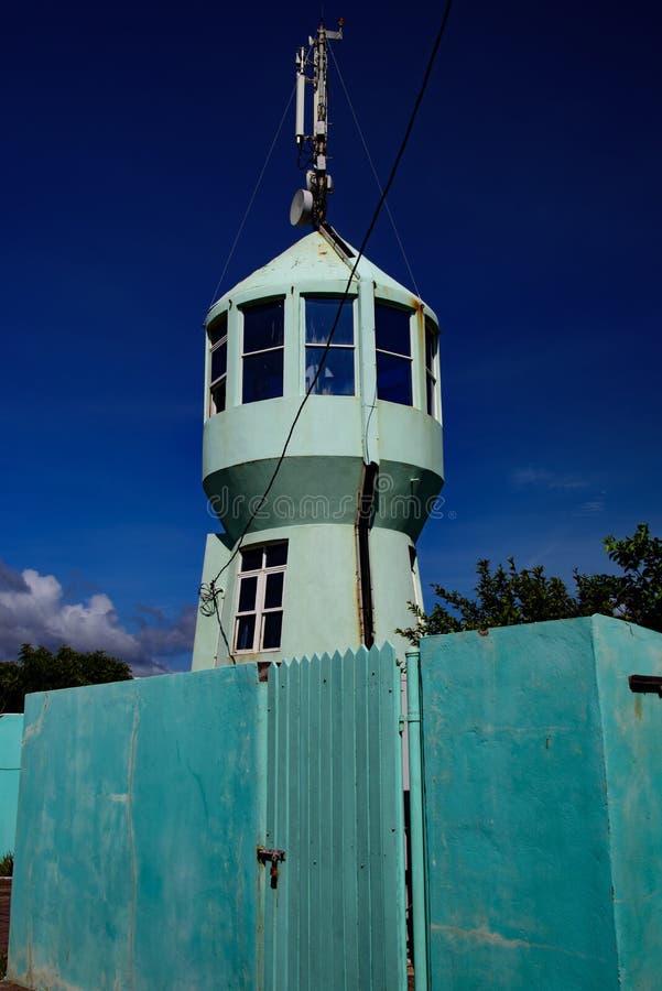 Turquoise Lighthouse, Prickly Point Stock Image - Image of wires, wall ...