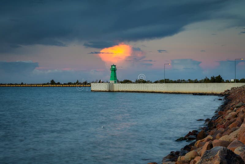 Green Lighthouse on the Western Breakwater in Nowy Port, Gdansk Stock ... Green Lighthouse on the Western Breakwater in Nowy Port, Gdansk Stock ...