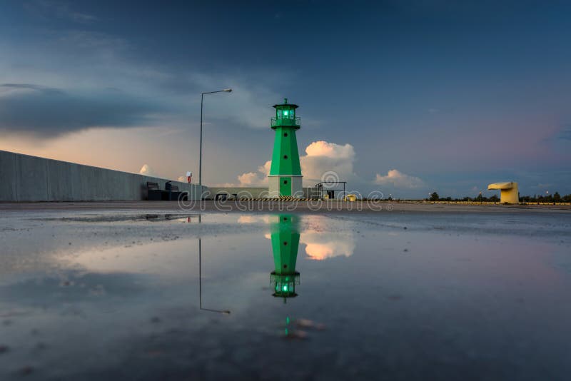 Green Lighthouse on the Western Breakwater in Nowy Port, Gdansk Stock ... Green Lighthouse on the Western Breakwater in Nowy Port, Gdansk Stock ...