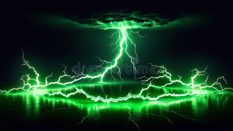 Green Lightning on Black Background Stock Image - Image of lightning ...