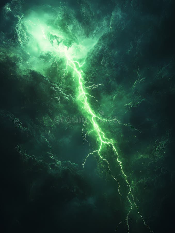 Green Lightning Bolt in a Dark, Cloudy Sky. Stock Photo - Image of ...