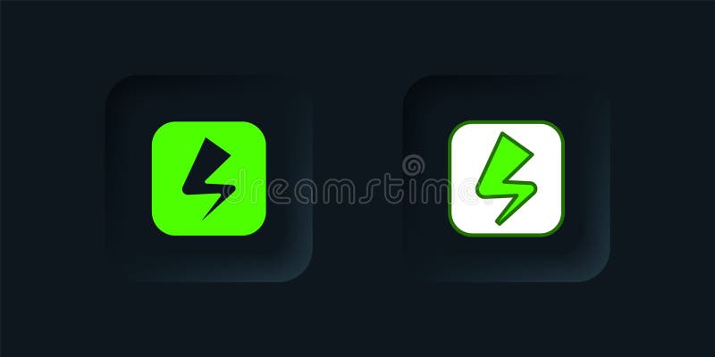 Green Lightning Bolt Icon Isolated on Black Background. Flash Sign ...
