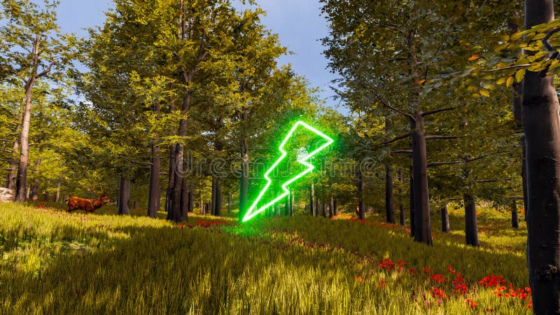 A Green Lightning Bolt with a Neon Effect in a Digital Environment 3d ...
