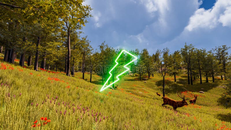 A Green Lightning Bolt with a Neon Effect in a Digital Environment 3d ...