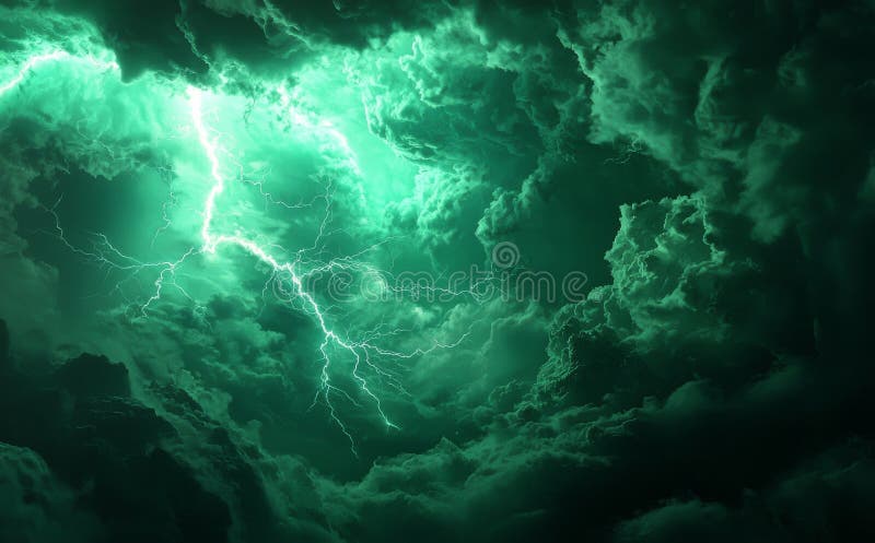 Green Lightning Illuminates Intense Storm Clouds As they Surge Over a ...