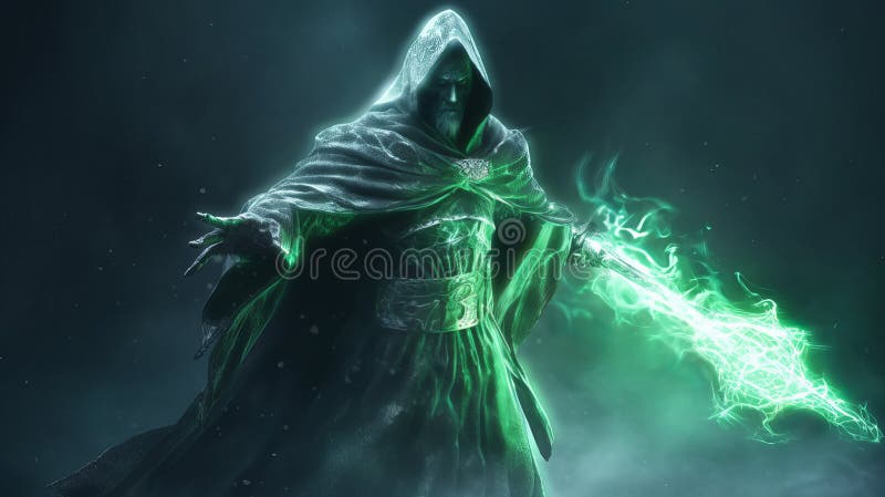 Green Lightning and Necromancer Stock Illustration - Illustration of ...