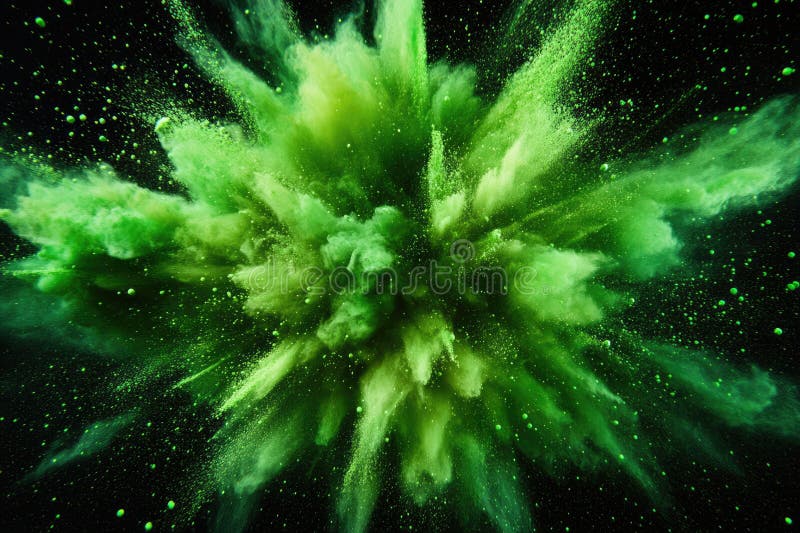 Green Lime Paint Explosion Abstract Background. Coloured Cloud on Black ...