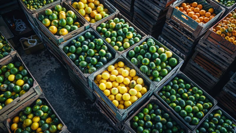 Green Lime Storage. Set of Raw Lime in Boxes. Top View. Stock Photo ...