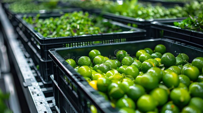 Green Lime Storage. Set of Raw Lime in Boxes. Top View. Stock Photo ...