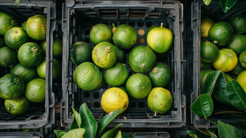 Green Lime Storage. Set of Raw Lime in Boxes. Top View. Stock Image ...