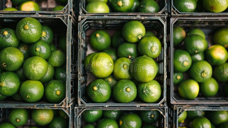 Green Lime Storage. Set of Raw Lime in Boxes. Top View. Stock Image ...