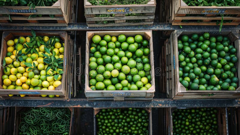 Green Lime Storage. Set of Raw Lime in Boxes. Top View. Stock Image ...