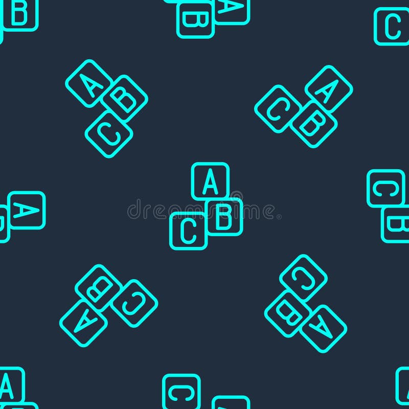 Green Line ABC Blocks Icon Isolated Seamless Pattern on Blue Background ...