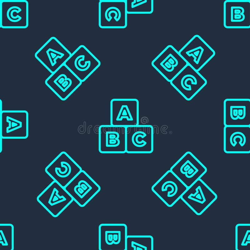 Green Line ABC Blocks Icon Isolated Seamless Pattern on Blue Background ...
