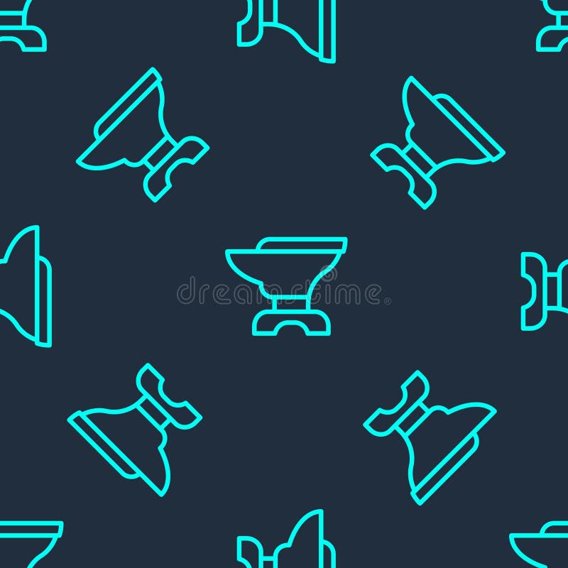 Green Line Anvil for Blacksmithing and Hammer Icon Isolated Seamless ...