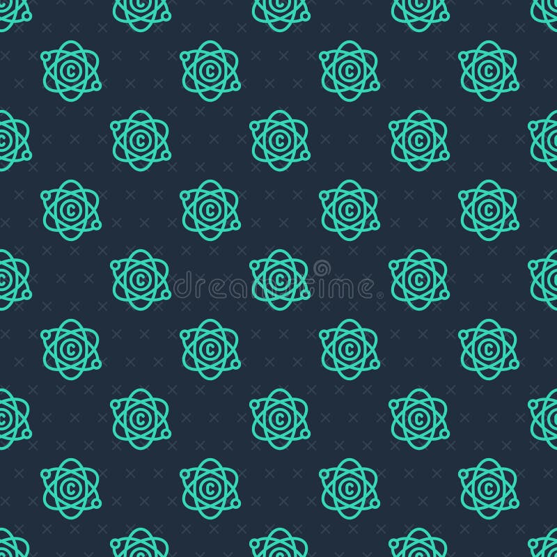 Green Line Atom Icon Isolated Seamless Pattern on Blue Background ...