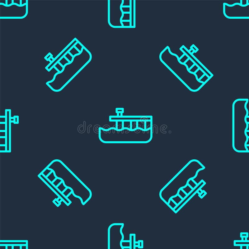 Green Line Beach Pier Dock Icon Isolated Seamless Pattern on Blue ...