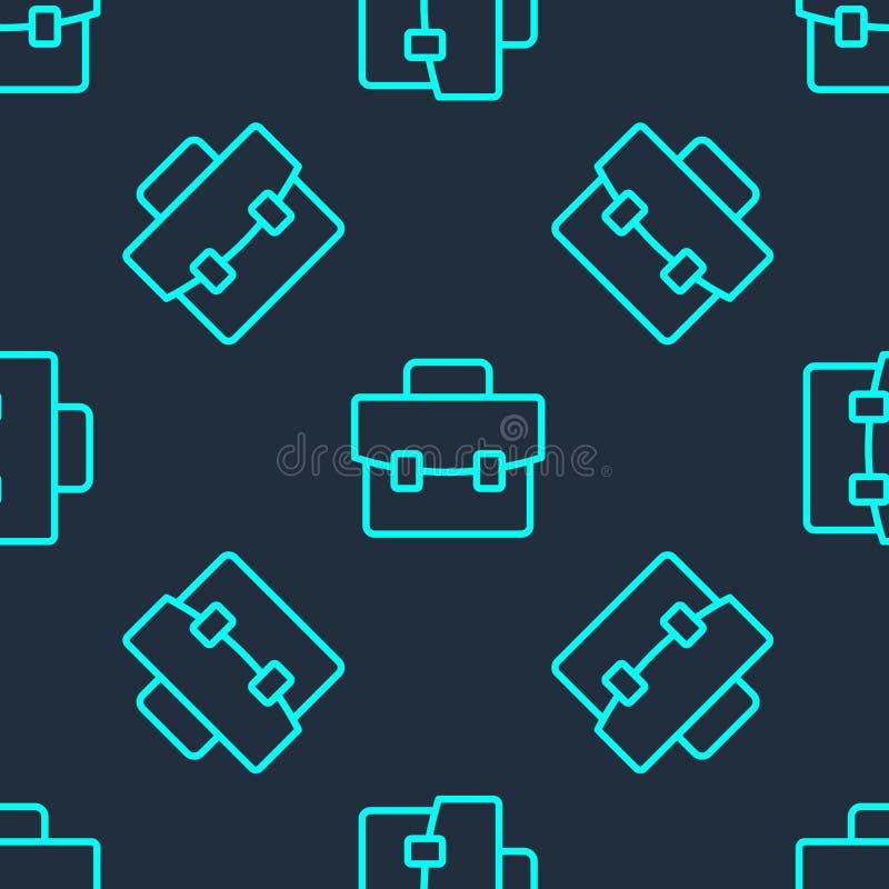 Green Line Briefcase Icon Isolated Seamless Pattern on Blue Background ...