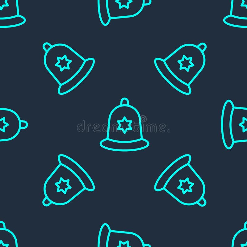 Green Line British Police Helmet Icon Isolated Seamless Pattern on Blue ...