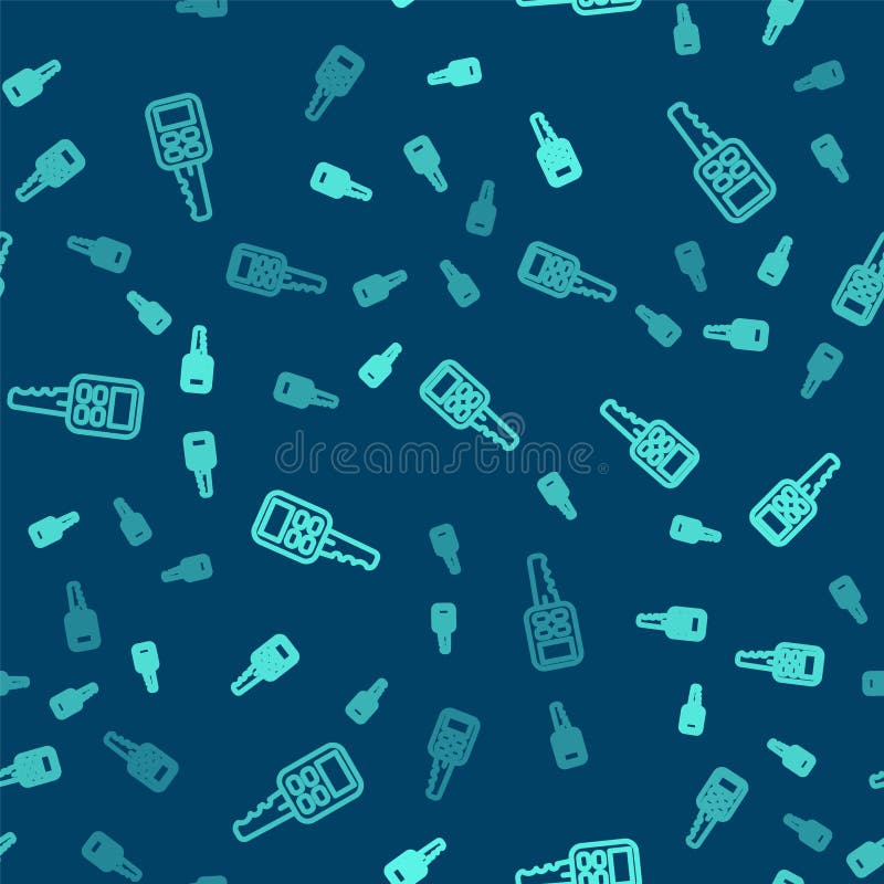 Green Line Car Key with Remote Icon Isolated Seamless Pattern on Blue ...