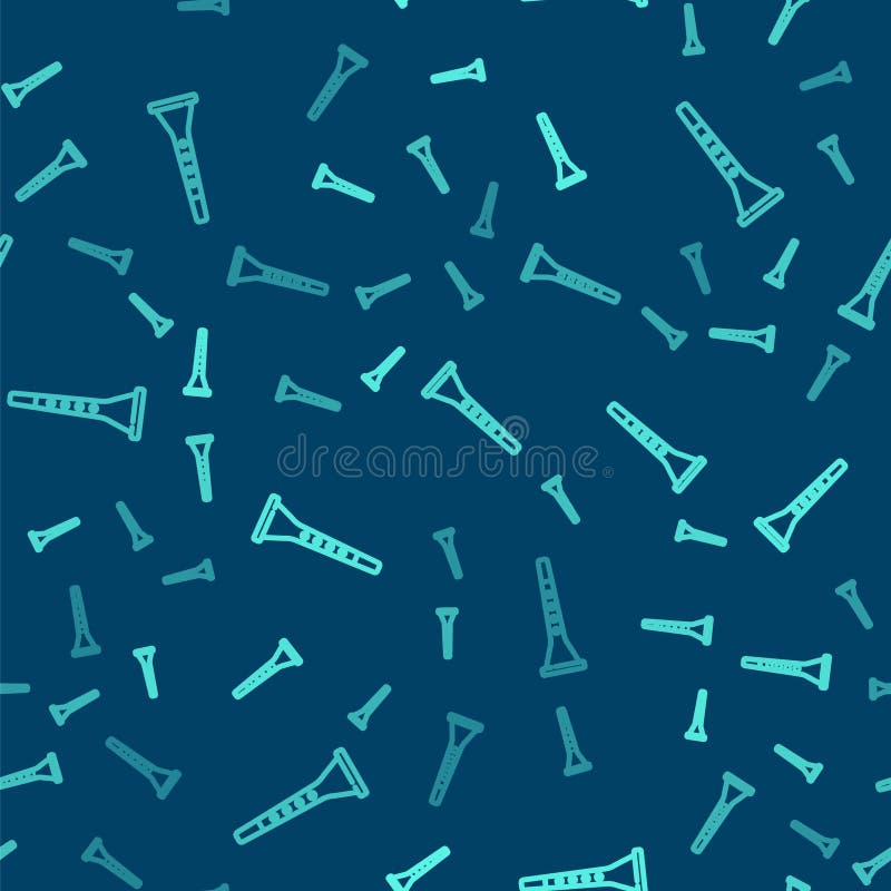 Green Line Clarinet Icon Isolated Seamless Pattern on Blue Background ...
