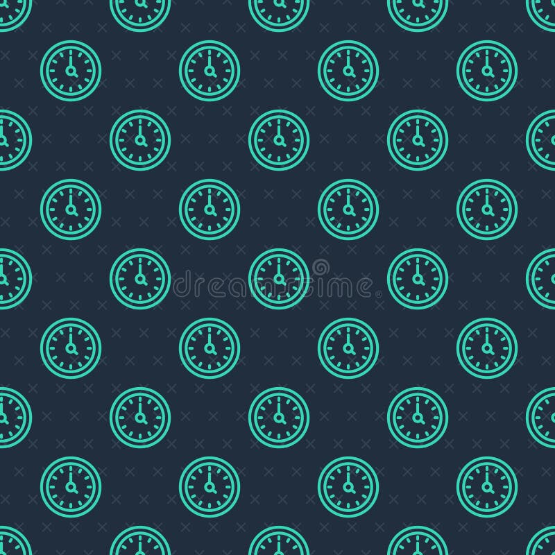 Green Line Clock Icon Isolated Seamless Pattern on Blue Background ... Green Line Clock Icon Isolated Seamless Pattern on Blue Background ...