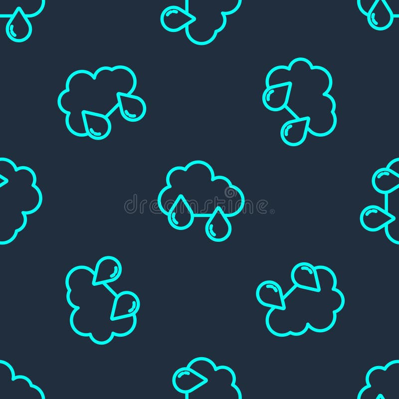 Green Line Cloud with Rain Icon Isolated Seamless Pattern on Blue ...