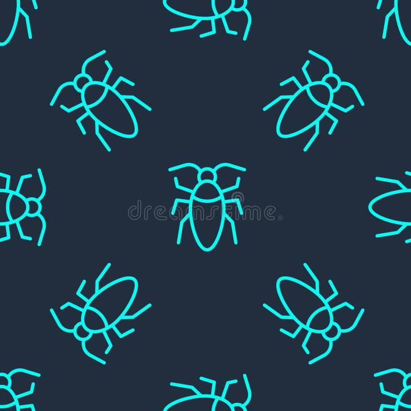 Green Line Cockroach Icon Isolated Seamless Pattern on Blue Background ...