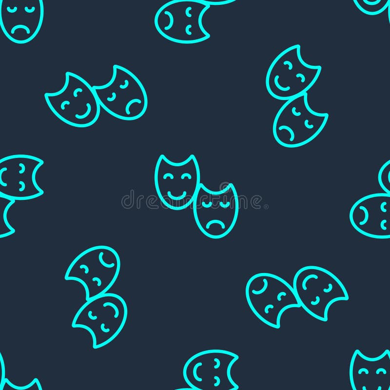 Green Line Comedy and Tragedy Theatrical Masks Icon Isolated Seamless ...