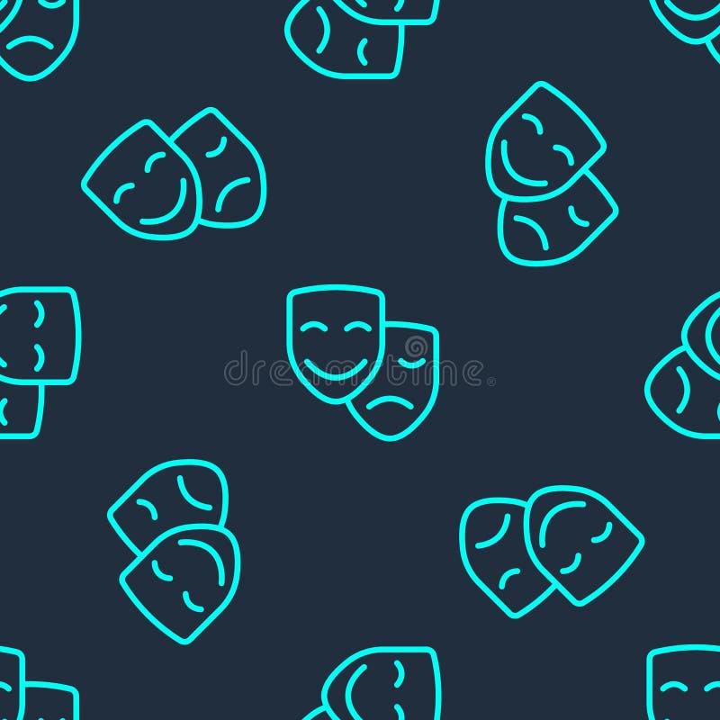 Green Line Comedy and Tragedy Theatrical Masks Icon Isolated Seamless ...