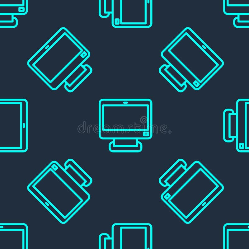 Green Line Computer Monitor Screen Icon Isolated Seamless Pattern on ...