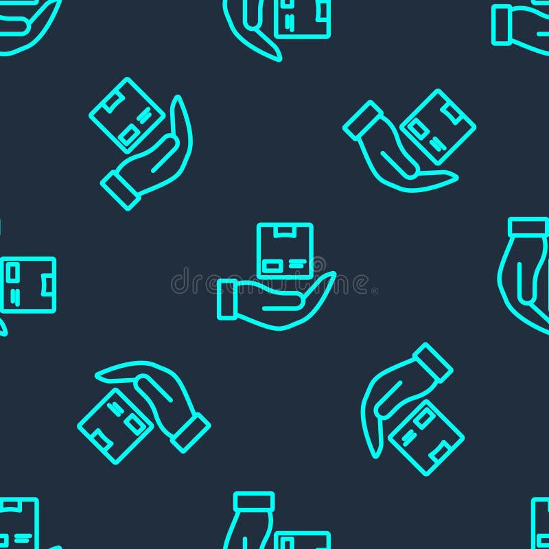 Green Line Delivery Insurance Icon Isolated Seamless Pattern on Blue ...