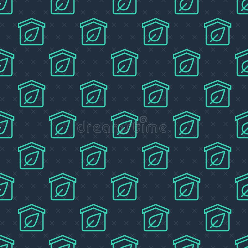 Green Line Eco Friendly House Icon Isolated Seamless Pattern on Blue ...